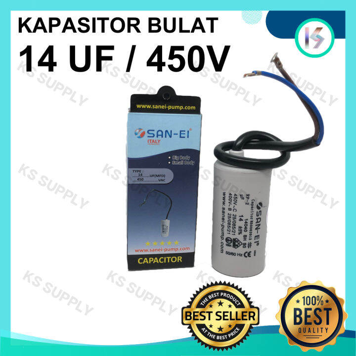 Capacitor Kapasitor Bulat 14 UF 450 V SAN-EI Capasitor Pompa Air ...