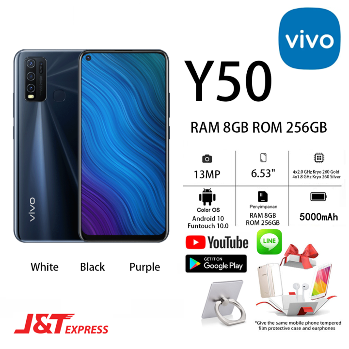 【ใหม่เอี่ยมของแท้】VIVO Y50 ของแท้ 100% smart phone Ram 8GB Rom 128GB 6.53"หน้าจอใหญ่ (รับประกัน ...