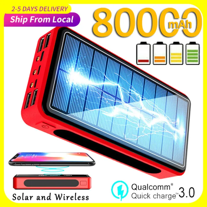 【COD&READY STOCK】50000mAh/ 80000mAh Wireless Solar Power Bank External ...