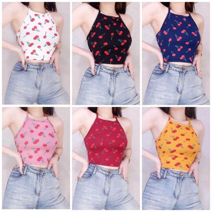 Halter Backless Cherry Crop Top | Lazada PH