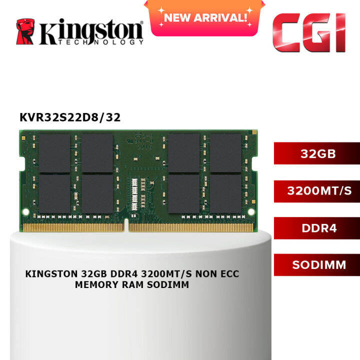 Kingston KVR32S22D8/32 32GB 2Rx8 4G x 64-Bit PC4-3200 CL22 260-Pin ...