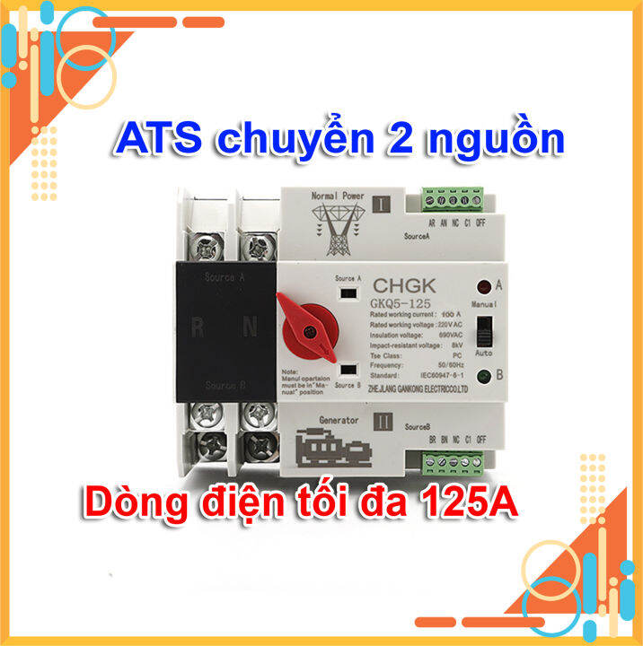 Bộ Chuyển Nguồn Điện Tự Động ATS 2P 125A CHGK không gây mất điện át đổi nguồn ATS chuyển nguồn ...