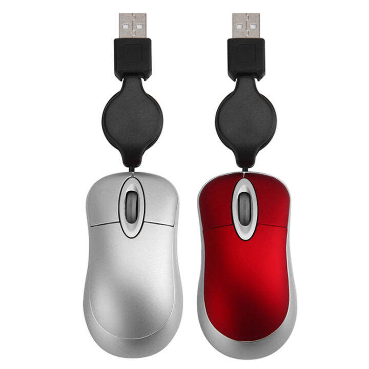 2x Mini USB Wired Mouse Retractable Cable Tiny Small Mouse 1600 DPI ...