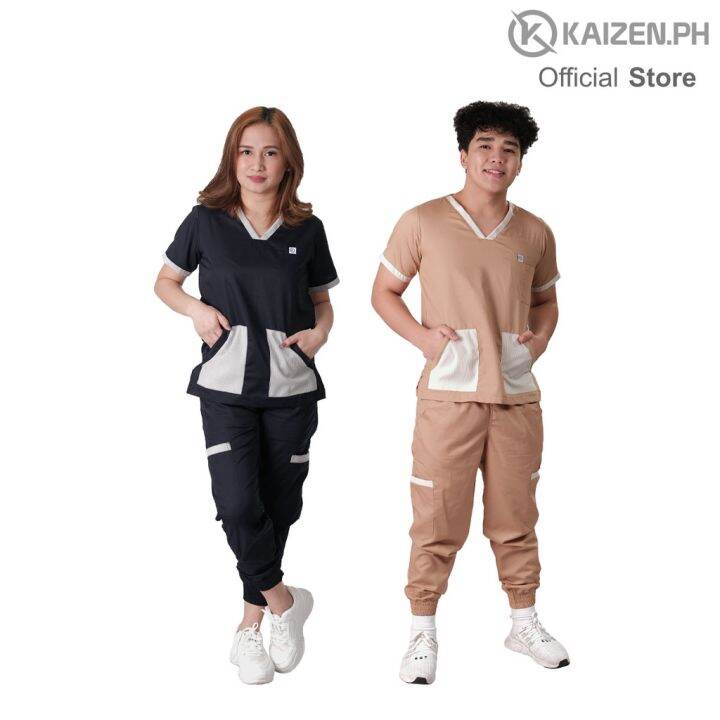 KAIZEN.PH Scrub Suit KSS-21 Plain-Stripe Combi Cargo Jogger Pants ...