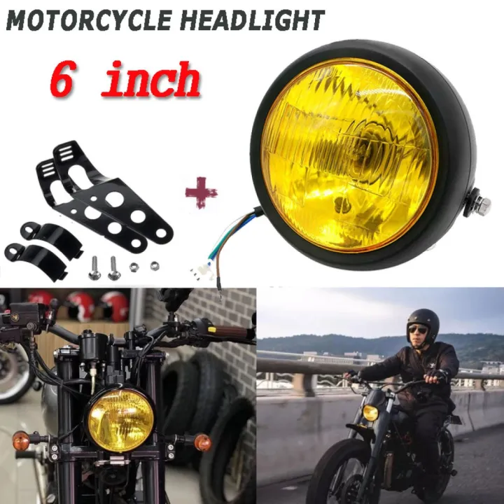 Motorcycle Headlight Round Yellow Headlamp Universal Mounting Bracket ...
