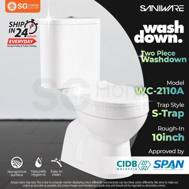 SANIWARE WC-2110A / Zella C100 Two Piece Toilet Washdown Water Closet ...