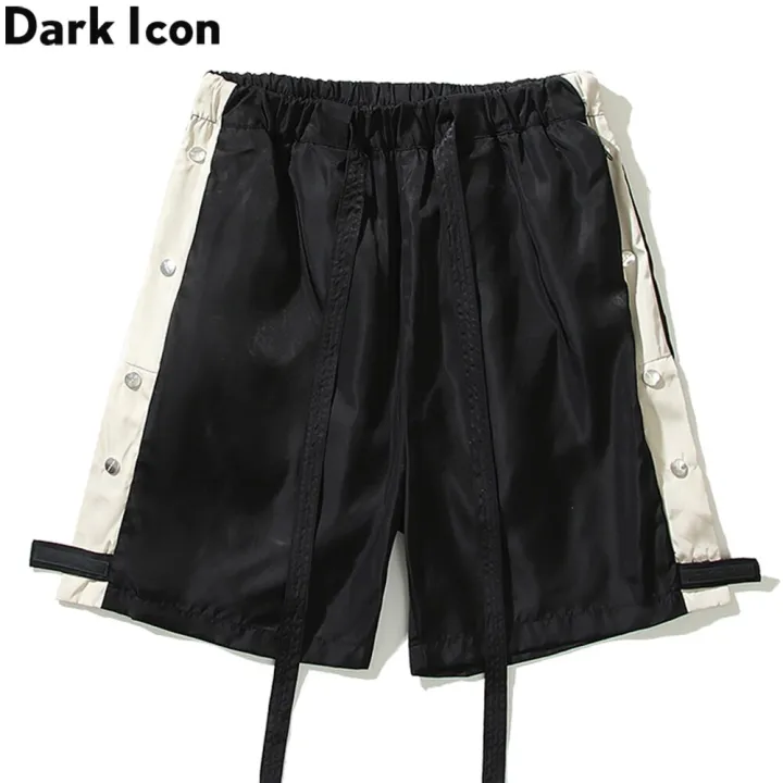 Side Button Color Contrast Men's Shorts Elastic Waist Draw String High ...