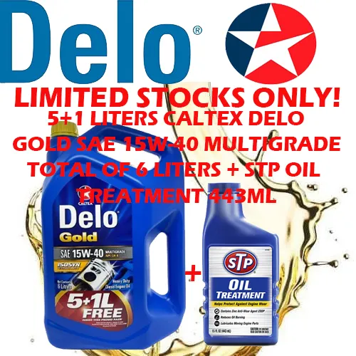 LIMITED STOCKS ONLY! 5 +1 liter Caltex Delo Gold SAE 15W-40 Multigrade Total of 6 Liters + STP ...