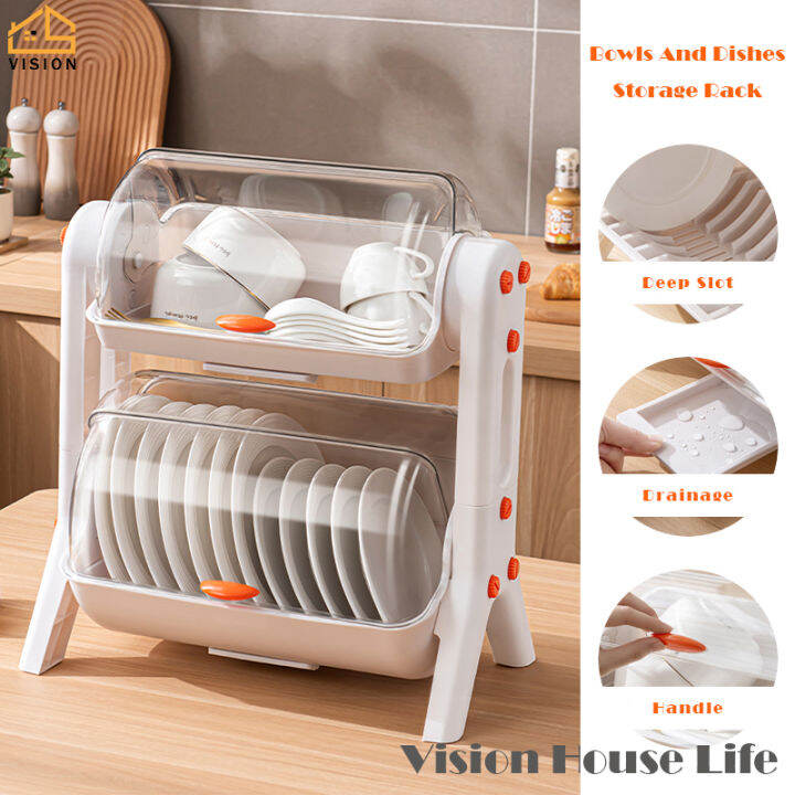 Vision Double-layer Cupboard with Visual Lid Kitchen Tableware Drain ...