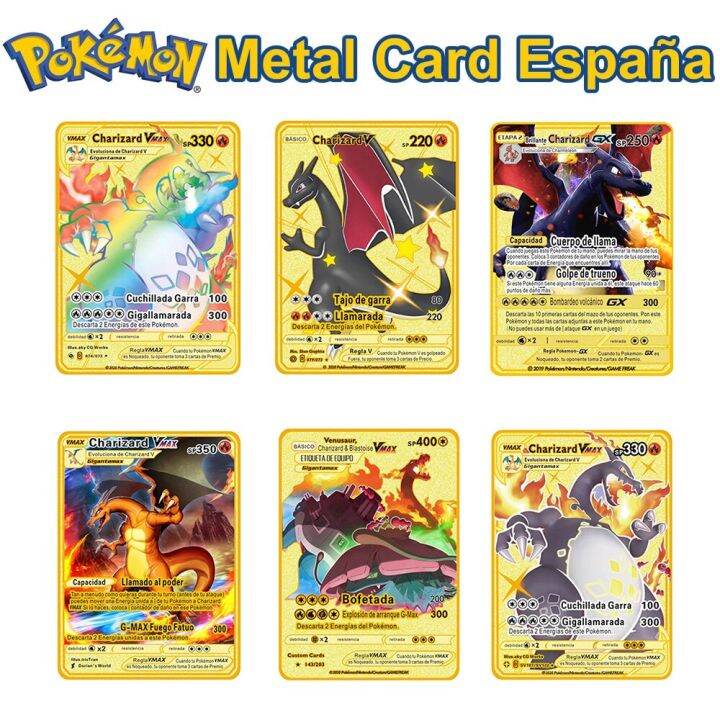 Spanish Pokemon Metal Card Pokémon Letters V VMAX Charizard GX Pikachu ...