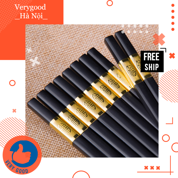 Bộ 10 Đôi Đũa Ăn Cơm Phong Cách Nhật Bản dài 24cm - 27cm - HL029 Đũa văn chương kháng khuẩn Đũa ...