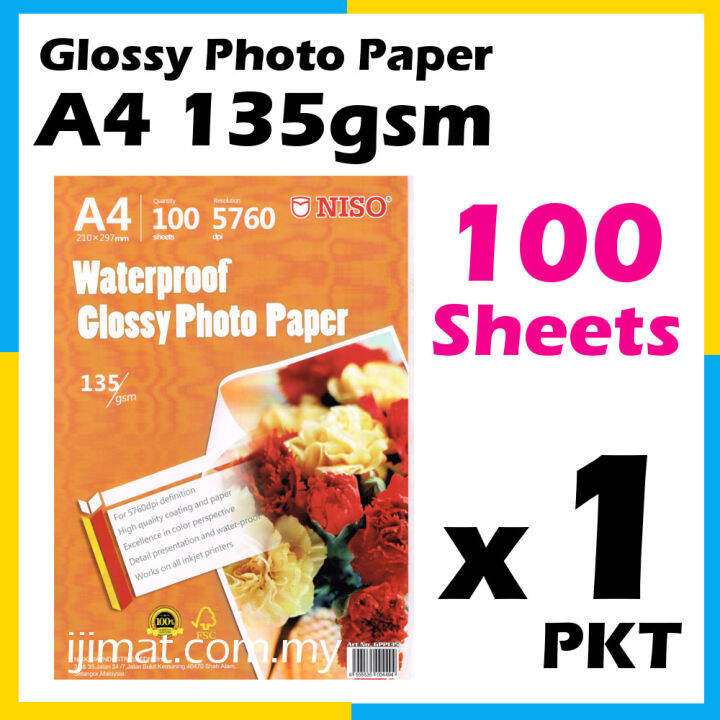 Glossy Photo Paper A4 Size 100 Sheets / 100's Waterproof 135gsm (Each ...