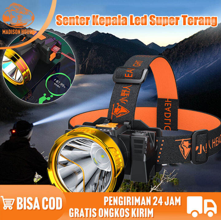 Senter Kepala Led Super Terang Jarak Jauh 1km/Senter Kepala Led Anti ...