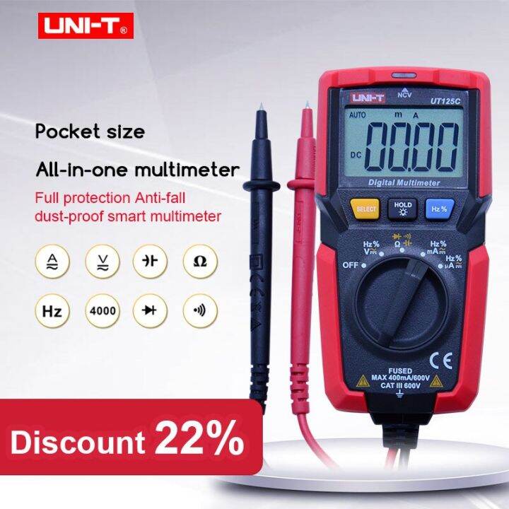 มัลติมิเตอร์ดิจิตอลมือถือ UT125C UNI-T มิเตอร์มัลติมิเตอร์แบบ Mini ทดสอบความต่อเนื่องความต้านทาน ...