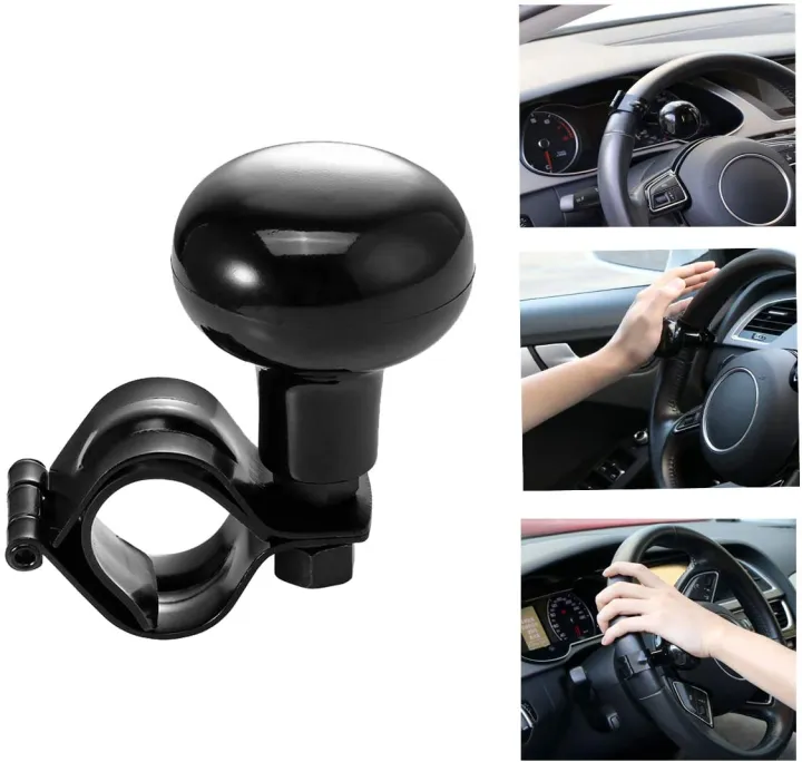 Universal Car Steering Wheel Black Silver Spinner Knob Power Handle ...
