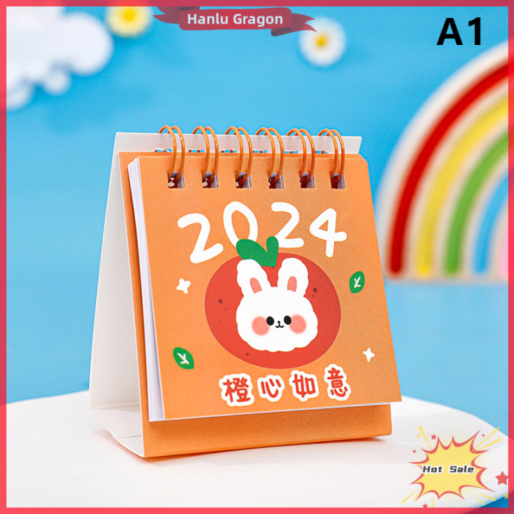 Hanlu โต๊ะน่ารักปฏิทินจิ๋ว2024ตัวกำหนดตารางเวลาปฏิทินแบบยืนเครื่องประดับตั้งโต๊ะของขวัญสำหรับแขก ...