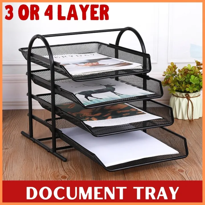 Zilee 4 Tier Metal Mesh Trays Desk Filer Organizer Document Paper ...