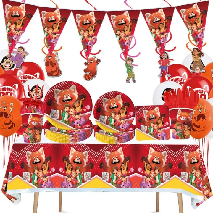 Turning Red Birthday Party Cartoon Decorations Banners Cake Topper ...