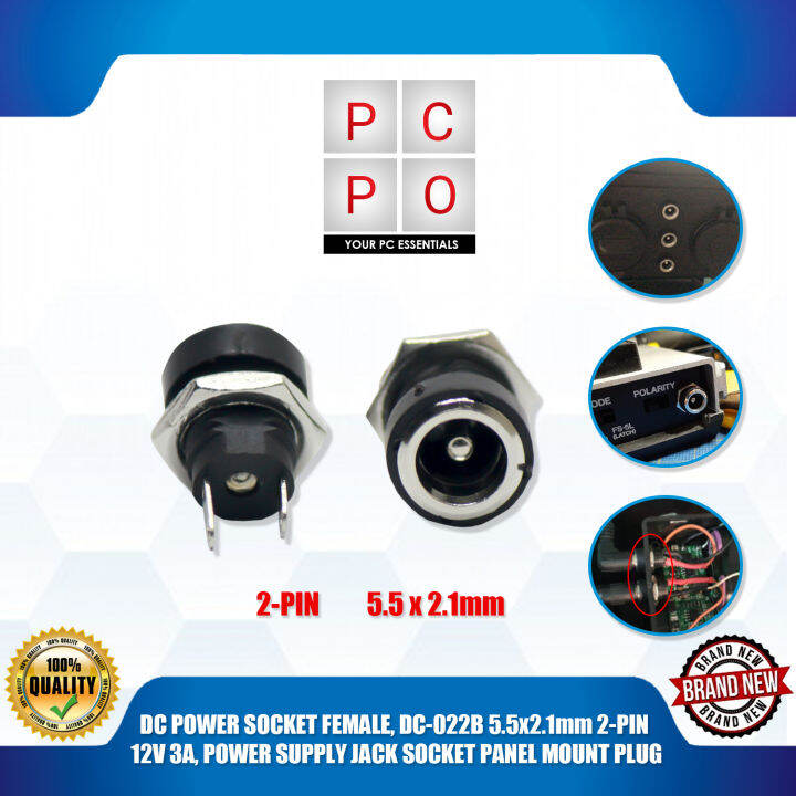 DC POWER SOCKET FEMALE, DC-022B 5.5x2.1mm 2-PIN 12V 3A, POWER SUPPLY ...