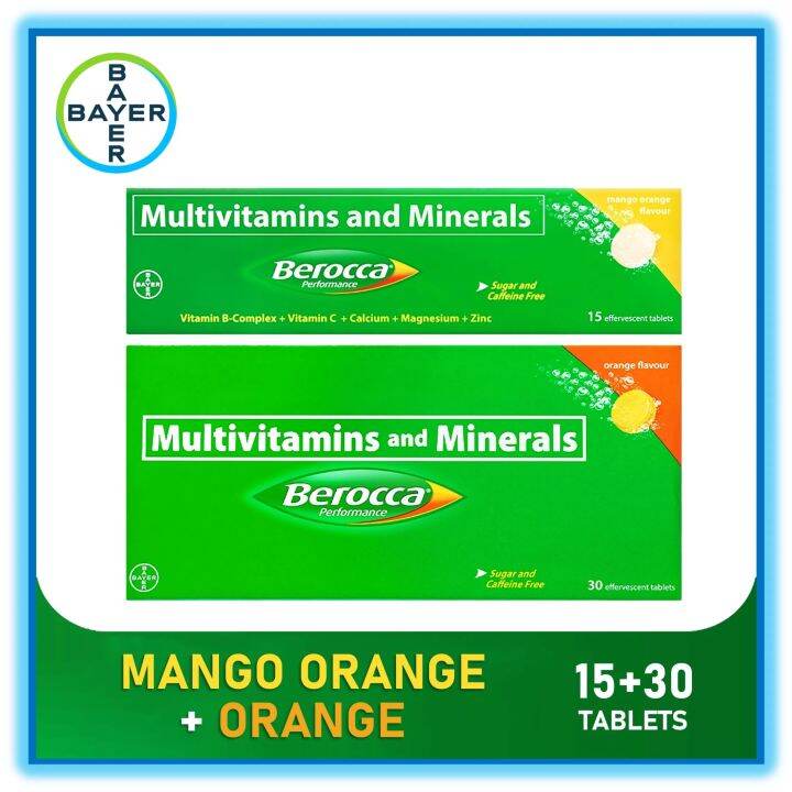 Berocca Orange + Mango Orange Flavor (BUNDLE 30 + 15 Effervescent ...