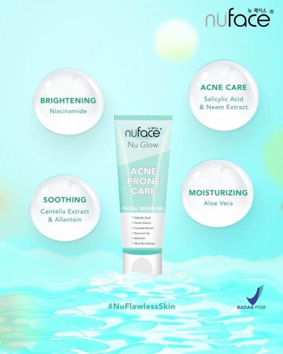 NUFACE Nu Glow Liquid Acne Prone Care Facial Wash Gel 80 gr / Facial Wash NUFACE Acne Gel / alva ...