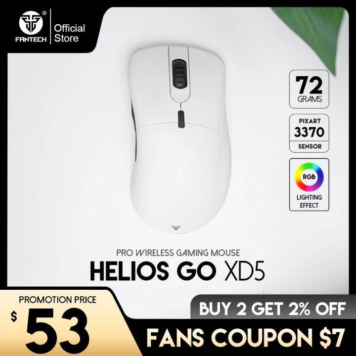 FANTECH HELIOS GO XD5 Mouse Gaming RGB 3370แบบมีสายและเมาส์ไร้สาย Pixart แบบปรับได้ LOD เพียง72G ...