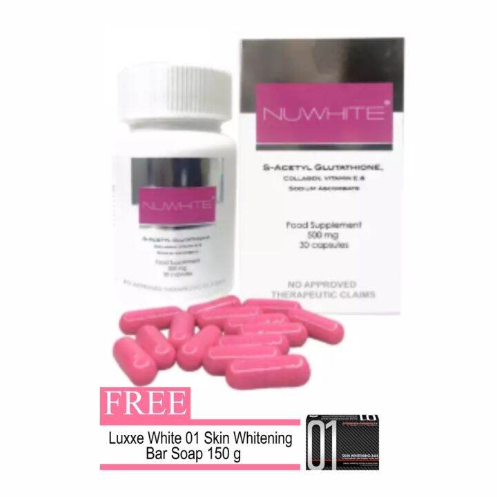 Nuwhite S-Acetyl Glutathione with Collagen Sodium Ascorbate and Vitamin E with Luxxe White Soap ...