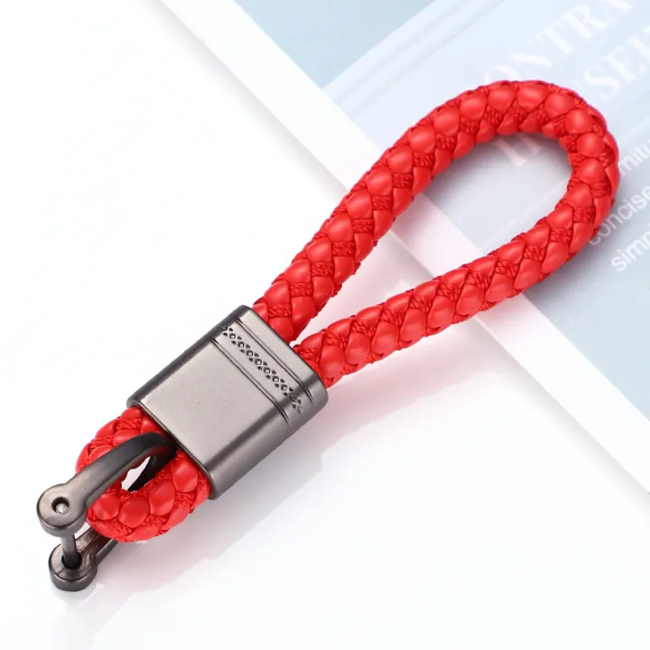 Leather Rope KeyChain Car Hand Woven Horseshoe Buckle Key Rings Couple ...