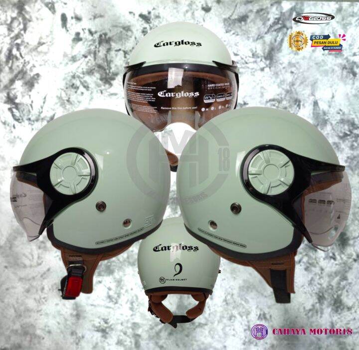 HELM CARGLOSS YRH Hijab Helm Half Face S GREEN | Lazada Indonesia