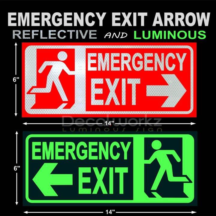 Reflectorize or Luminous EMERGENCY EXIT ARROW SIGN in 3mm Sintra Board ...