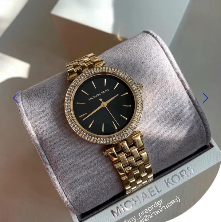 Authentic Michael Kors Darci Black Dial Ladies Gold Tone Crystal Pave ...
