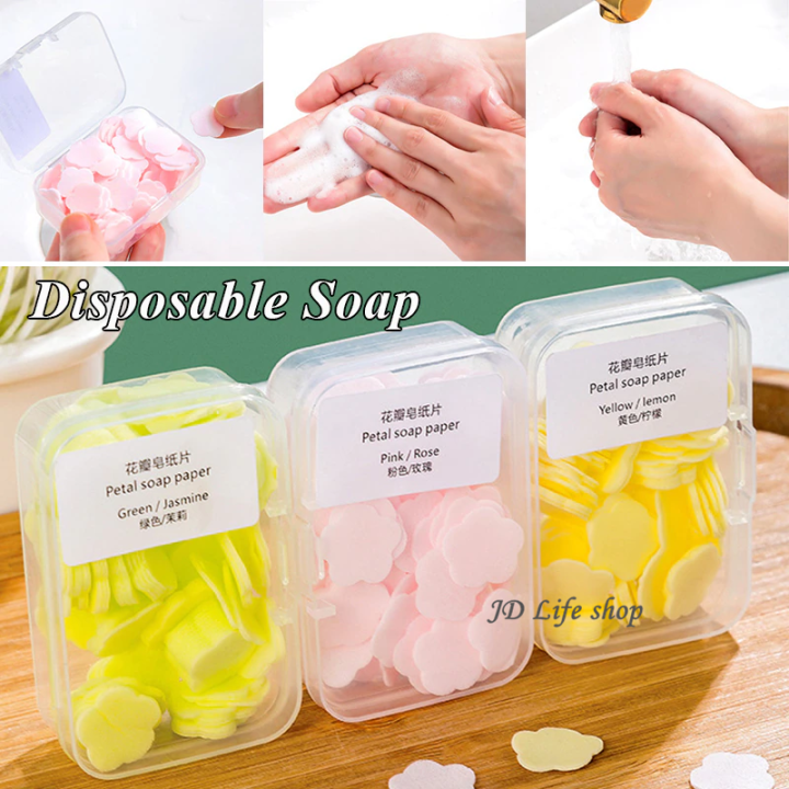 1Box Disposable Cute Mini Flower Shape Paper Soap with Box Hand-washing ...