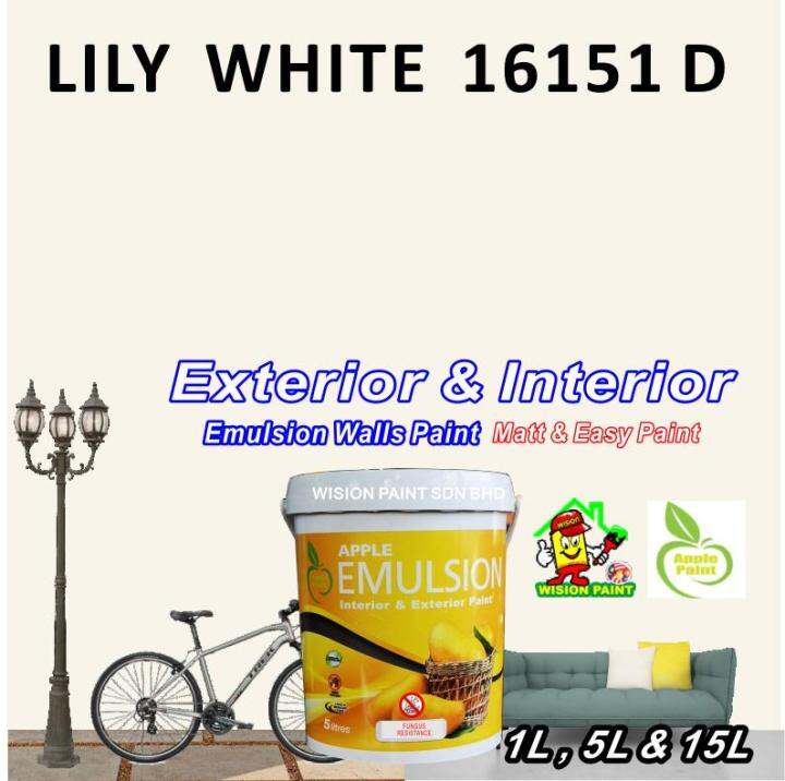 LILY WHITE 16151 D ( 5L ) APPLE EMULSION INTERIOR & EXTERIOR PAINT / FUNGUS RESISTANCE , LEAD ...