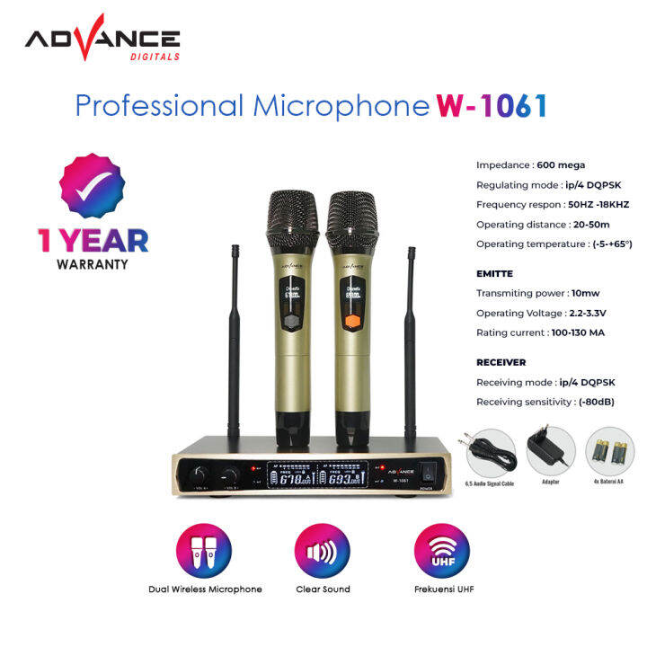 Mic Wireless Profesional ADVANCE W1061 advance Dual Microphone ...