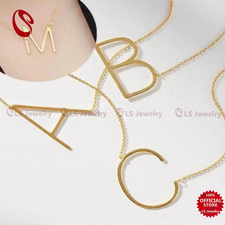 LS jewelry 18K Golden Stainless Steel Large Initial Letter Necklace ...