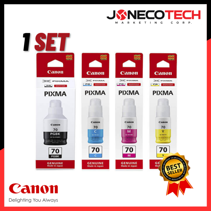 1 SET INK CANON ORIGINAL INK BOTTLES GI-70 BLACK/ GI-70 CYAN/ GI-70 ...