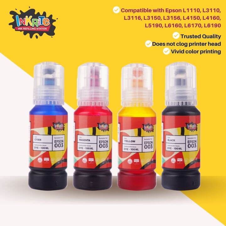 Inkrite Ink for Epson 003 Epson L1110 L1210 L1250 L3110 L3116 L3210 ...