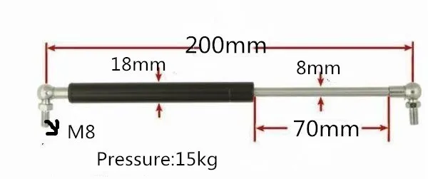 Auto Gas Spring 15kg / 33 Lb Force 70mm Long Stroke Hood Lift Support ...