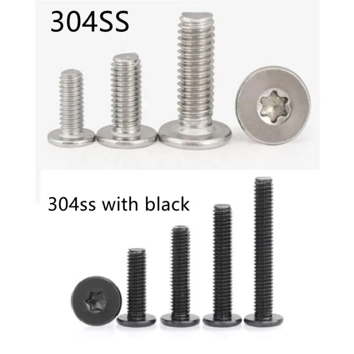 5/10/50X CM M2 M2.5 M3 M4 M5 M6 304 A2 Stainless Steel with black Torx Six-Lobe Ultra Thin Flat ...