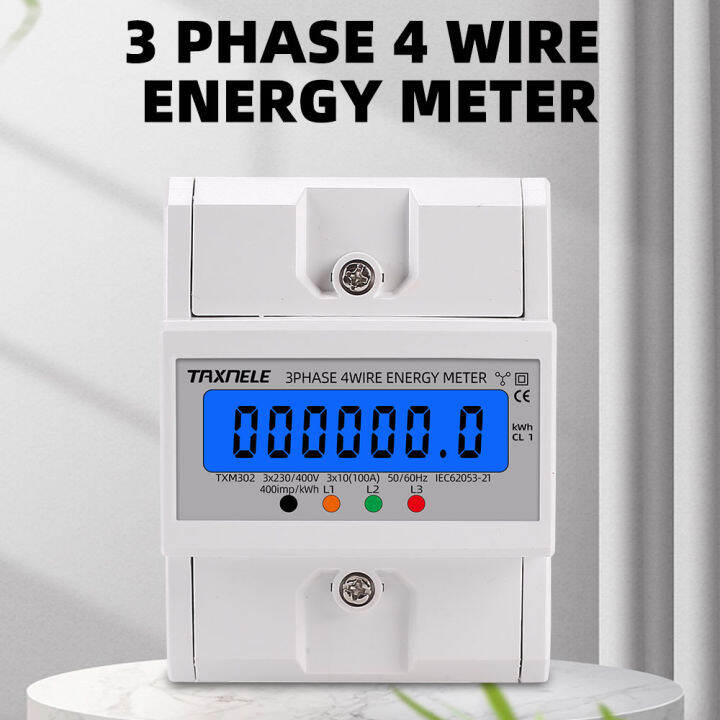 3 Phase 4 Wires Din Rail Energy Meter 380V Power Consumption Energy ...