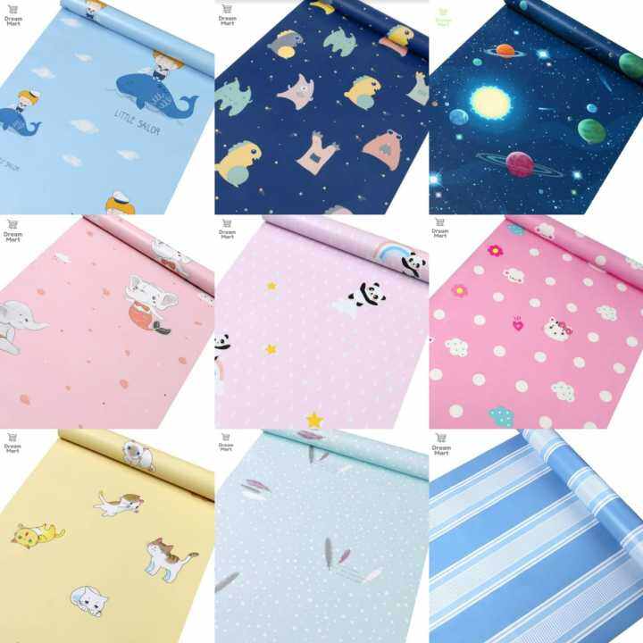 45cm x 10meter Cartoon Wallpaper Kids Wallpaper Cute Wall Stickers Blue ...