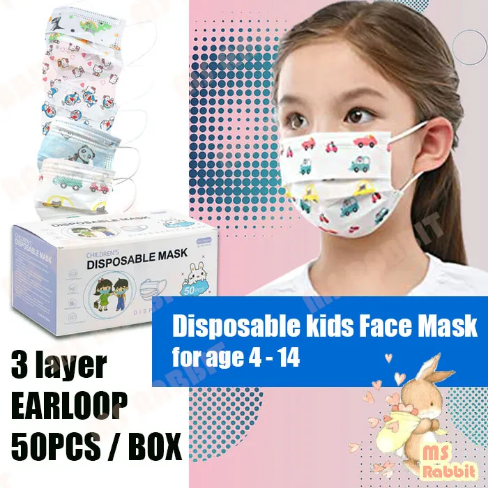 Disposable Face Mask 3Ply Breathable Safety Earloop Cartoon Masks for ...