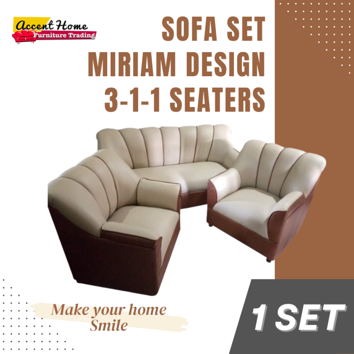 Sala Set Miriam Design 3-1-1 Seaters, Beige and Brown Leather | Lazada PH