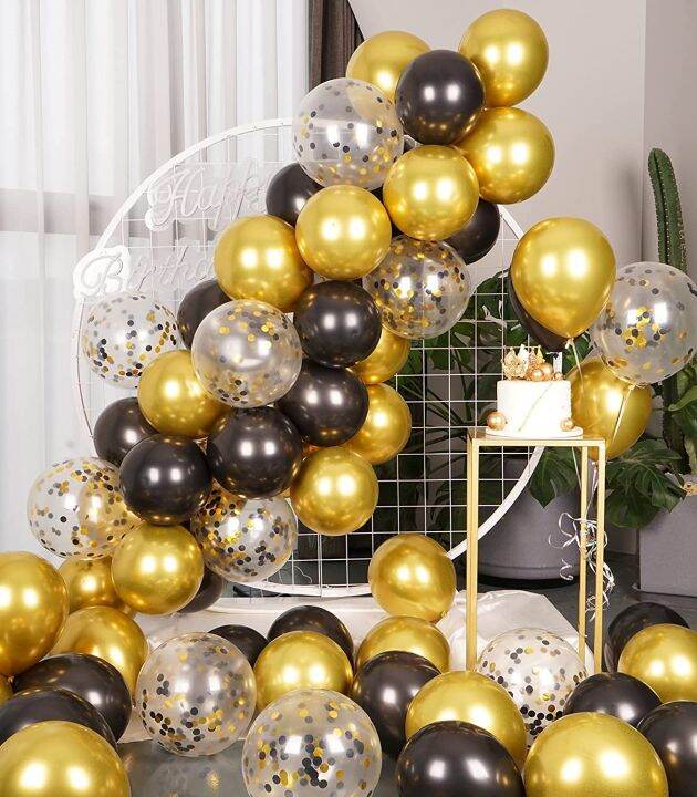 73pcs Metallic Gold and Black Balloons Set Christening Backdrop Design ...