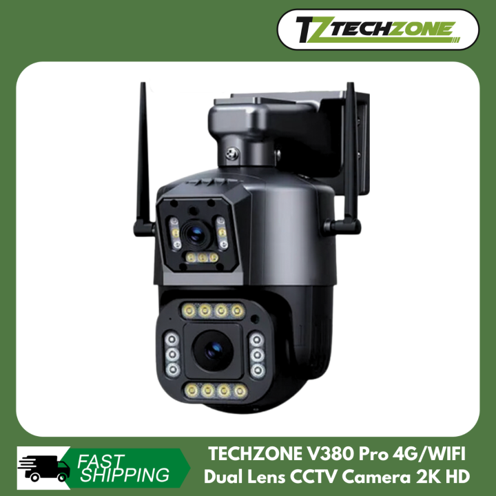TECHZONE V380 Pro 4G/WIFI Dual Lens CCTV Camera 2K HD Supports SD Card ...