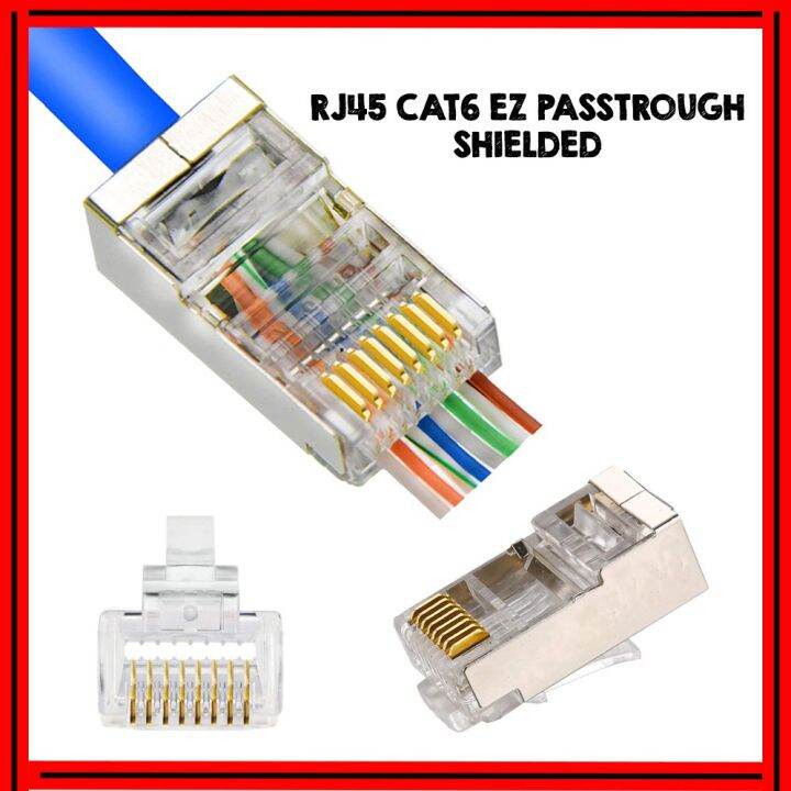 【READY STOCK】 ☼CAT6 RJ45 EZ Metal Shielded 100 PCS Pass Through (TagusanPassthrough) Connector ...