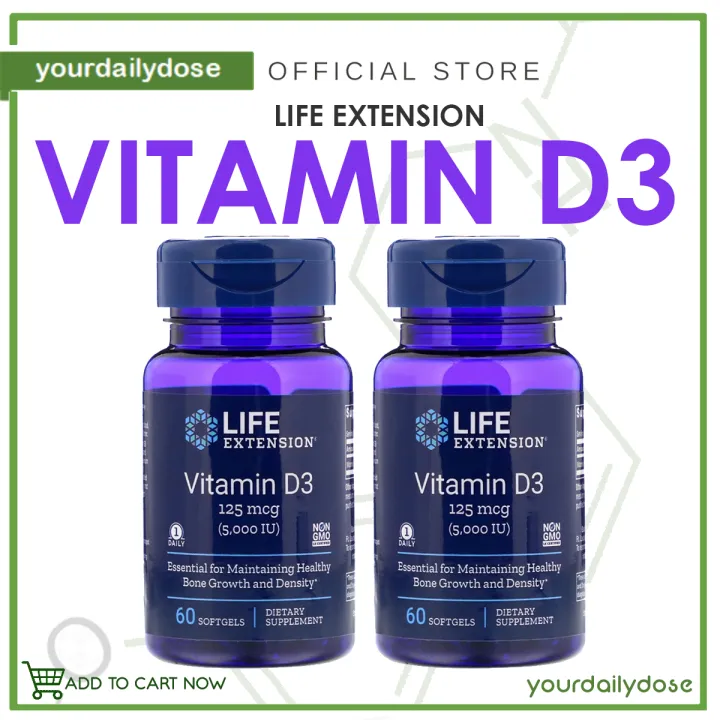 Life Extension Vitamin D3 125 mcg (5,000 IU) 60 Softgels Exp 3/23 ...