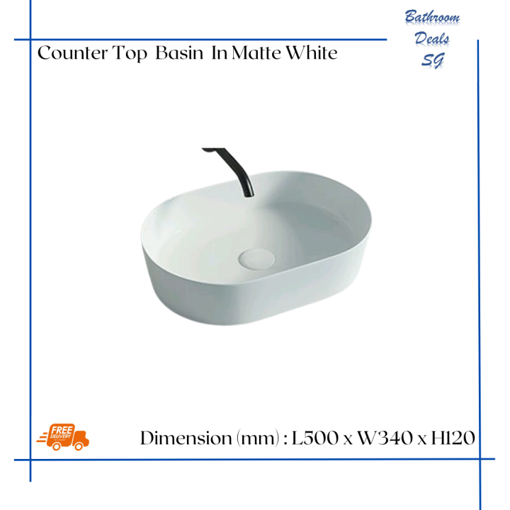 Counter Top Wash Basin In Matte White 500MM | Lazada Singapore
