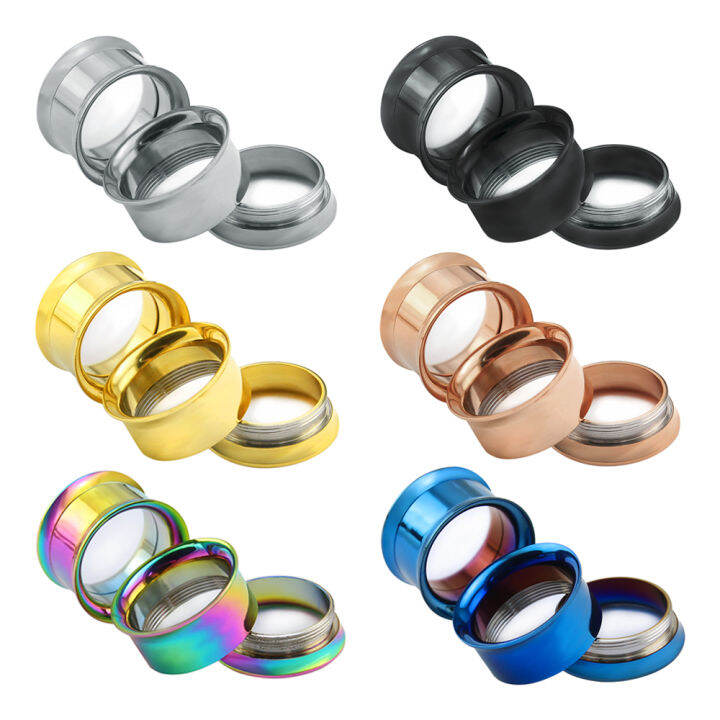 1 Pair 3-30mm Thin Double Flared Ear Plugs Tunnels Stainless Steel Ear ...