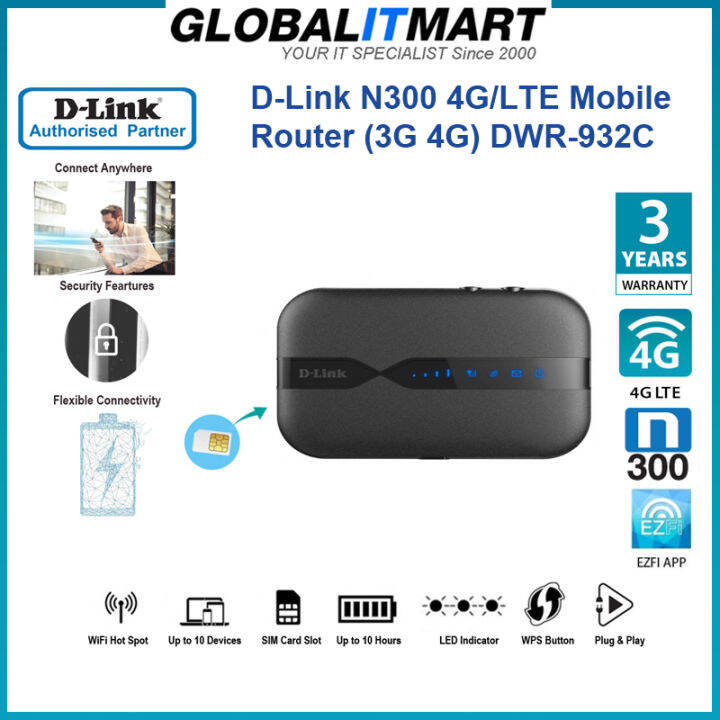 D-Link DWR-932C N300 4G/LTE Mobile Router ( Brought to you by GLOBAL IT ...